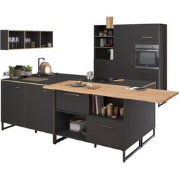 Schrank-Set Parisot "Wave 1, Küchenschrank, Buffetset, Küche, ohne E-Geräte", grau (dunkel grau), Kastenmöbel-Sets, Türen mit Softclose Funktion, Thekenplatte aus Eiche - funiert
