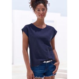 T-Shirt Vivance "mit modischer Streifenstruktur", Damen, Gr. 36/38, blau (navy), Obermaterial: 100% Baumwolle, unifarben, bequem normal, Rundhals, Shirts, aus weicher Baumwoll-Qualität