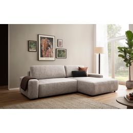 Ecksofa Home Affaire "TORGE (264cm), Schlafsofa in Cord, Samtvelours o Struktur fein, L-Form", beige (hellbeige), B:264cm H:82cm T:162cm, 100% Polyester, Sofas, Ecksofa, Schlaffunktion, Bettkasten, Liegefl&auml;che: 125/210 cm