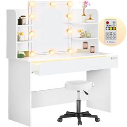 Casaria Schminktisch Lucia Wei&szlig; 140x110x40cm mit LED + Rollhocker