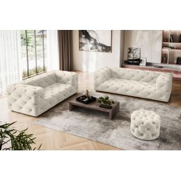 3-Sitzer Home Affaire "FOLLINA", beige (hellbeige), B:226cm H:71cm T:100cm, 100% Polyester, Sofas, 3-Sitzer Sofa mit klassischer Chesterfield-Knopfheftung