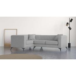 Ecksofa Home Affaire "MATTHEW L-Form ideal f&uuml;r kleine R&auml;ume, Ma&szlig;e B/T/H: 240/167/74 cm", grau (hellgrau), B:240cm H:74cm T:167cm, 100% Polyester, Sofas, Ecksofa, elegantes Designsofa, Steppung im R&uuml;cken, incl. Zierkissen
