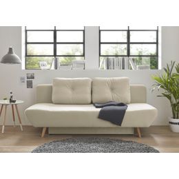 Schlafsofa Home Affaire "Segmon", beige (creme), B:200cm H:88cm T:99cm, Sofas, Schlafsofa, einfach in ein bequemes Bett umwandeln, inklusive Bettkasten