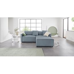 Ecksofa Home Affaire "Marva 3tlg. L-Form", grau (hellgrau), B:220cm H:89cm T:180cm, Struktur fein (100% Polyester);Samtoptik (100% Polyester), Sofas, Ecksofa, beide Armlehnelemente ausziehbar f&uuml;r Bettfunktion, mit Bettkasten