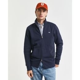 Sweatjacke Gant "REG SHIELD FULL ZIP SWEAT", Herren, Gr. 5XL, blau (evening blau), Sweatware, Obermaterial: 87% Baumwolle, 13% Polyester, unifarben, regular fit hüftlang, hoch geschlossener Ausschnitt, elastischer Bund, Sweatjacken, mit Logostickerei auf der Brust