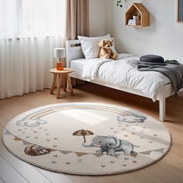 Villeroy & Boch Kinderteppich VILLEROY & BOCH "Walk like an Elephant Rainbow Teppich", creme, mulitfarben, H:9mm Ø:160cm, Polypropylen, Teppiche, Spielteppich weich, Kinderzimmer, Boho Kids Spielunterlage, Tieremotiv