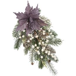 Winterliche Kunstpflanze I.GE.A. "Gesteck, Poinsettia mit LED Beleuchtung, Weihnachtsdeko", lila (mauve), B:24cm H:42cm T:9cm, Kunststoff, Polyester, Kunstpflanzen, Kunstblumen-Arrangement mit Weihnachtsstern, Weihnachtsgesteck