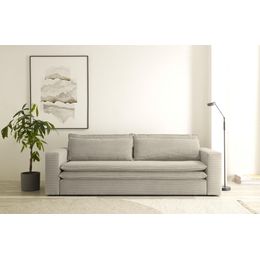 3-Sitzer Home Affaire "PIAGGE", beige (hellbeige), B:244cm H:82cm T:95cm, Sofas, Cord-Bezug - mit Bettfunktion und Bettkasten, mit praktischem Topper