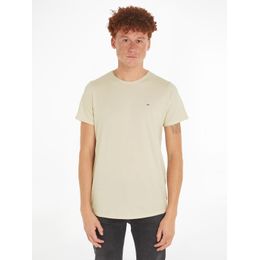 T-Shirt Tommy Jeans "TJM SLIM JASPE C NECK", Herren, Gr. 3XL, beige (newsprint), Single Jersey, Obermaterial: 50% Baumwolle, 50% Polyester, unifarben, slim fit, Rundhals, Shirts