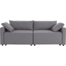 2-Sitzer Home Affaire "Marva 2tlg.", grau (mittelgrau), B:220cm H:89cm T:90cm, Struktur fein (100% Polyester);Samtoptik (100% Polyester), Sofas, beide Elemente ausziehbar f&uuml;r Bettfunktion, mit Bettkasten