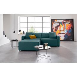Ecksofa Home Affaire "Marva 3tlg. L-Form", blau (petrol), B:220cm H:89cm T:180cm, Struktur fein (100% Polyester);Samtoptik (100% Polyester), Sofas, Ecksofa, beide Armlehnelemente ausziehbar f&uuml;r Bettfunktion, mit Bettkasten
