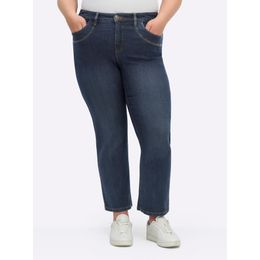 Bequeme Jeans sheego, Damen, Gr. 46, Normalgrößen, dunkelblau, 76% Baumwolle, 22% Polyester, 2% Elasthan, unifarben, lang, Jeans