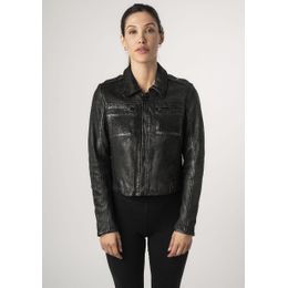 Lederjacke Mauritius "2Wmarin STR", Damen, Gr. XXL, schwarz, Obermaterial: 100% Schafsleder. Futter: 100% Baumwolle. &Auml;rmelfutter: 100% Polyester, unifarben, regular fit kurz, mit Schlitz, Jacken, mit Schulterklappen, mit Brusttaschen, mit Nieten