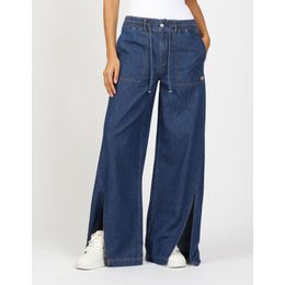 Weite Jeans Gang "94PAIGE WIDE", Damen, Gr. 31, N-Gr, blau (rinsed blau), Denim/Jeans, Obermaterial: 100% Baumwolle, regular fit, Jeans, mit eingesetztem Seitenstreifen