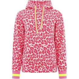 Hoodie Zwillingsherz ""Leo Allover Neon Kante"", Damen, Gr. L, pink, Sweatware, Obermaterial: 50% Baumwolle, 50% Polyester, animal-print, gemustert, kontrastfarbene Details, mehrfarbig, regular fit normal, hoch geschlossener Ausschnitt, angesetztes Bündchen, Sweatshirts, mit Animal-Design und kontrastfarbigen Ärmelbündchen