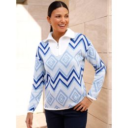 Troyer Classic Basics "Troyer-Pullover", Damen, Gr. 52, blau (ecru, himmelblau, gemustert), 90% Polyacryl, 6% Polyester, 4% metallisierte Fasern, gemustert, mehrfarbig, Pullover Troyer