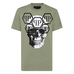 Philipp Plein T-Shirt 'Skull' Herren Gr&ouml;&szlig;e XXXL khaki / schwarz / wei&szlig;