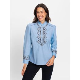 Schlupfbluse Inspirationen, Damen, Gr. 38, blau (eisblau, gemustert), 100% Baumwolle, unifarben, Rundhals, Blusen Schlupfbluse