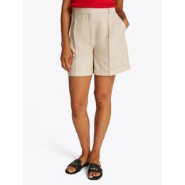Shorts Tommy Hilfiger "LINEN MIX PLEATED SHORT", Damen, Gr. 36, N-Gr, beige (classic beige), Web, Obermaterial: 47% Polyester, 32% Leinen, 20% Viskose, 1% Elasthan, unifarben, straight fit kurz, Hosen, mit Falten,kühlendes Premium Leinen