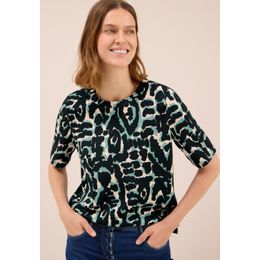 T-Shirt Cecil, Damen, Gr. L (42), ink grün, Jersey, Obermaterial: 49% Polyester, 44% Viskose, 7% Elasthan, bedruckt, regular fit normal, Rundhals, gerader Abschluss, Shirts, mit All-Over Print
