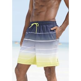 Badeshorts Bench. "Sunset", Herren, Gr. S (46/48), N-Gr, grau (grau, gelb), Polyester, Farbverlauf, Badehosen Badeshorts, mit trendigem Streifenverlauf