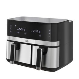 Heißluftfritteuse 8,5L Doppelkammer 8In1 Rezeptur Airfryer Antihaftbeschichtung Touchscreen Smart Timer Ohne Öl Schwarz