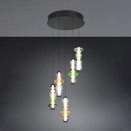 Trio LED-H&auml;ngelampe Minerva, &Oslash; 42 cm, bunt, Glas, CCT, 5-flg.