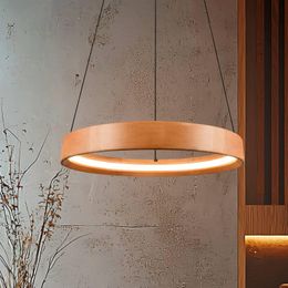 Trio LED-H&auml;ngelampe Lynwood, &Oslash; 50 cm, holzfarben, Holz, dimmbar