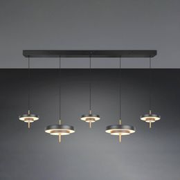 Trio LED-H&auml;ngelampe Keaton, schwarz/goldfarben 140 cm CCT, 5-flg.