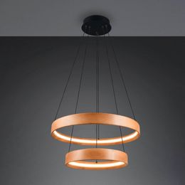 Trio LED-H&auml;ngelampe Lynwood, &Oslash; 60 cm, holzfarben, Holz, 2-flg.
