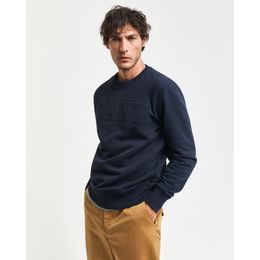 Sweatshirt Gant "EMBOSSED C-NECK SWEAT", Herren, Gr. 4XL, blau (evening blau), Sweatware, Obermaterial: 88% Baumwolle, 12% Polyester, Rundhals, Rippbündchen, Sweatshirts, eine erhabene Gant-Grafikprägung auf der Brust