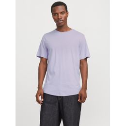 Jack & Jones Rundhalsshirt JACK & JONES "JJEBASHER TEE O-NECK SS NOOS", Herren, Gr. M, lila (languid lavender), Jersey, Obermaterial: 100% Baumwolle, unifarben, regular fit taillenbedeckt, Rundhals, gerader Abschluss, Shirts, mit Rundhalsausschnitt