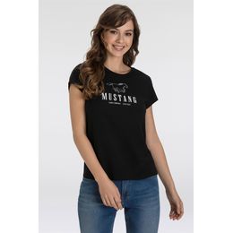 T-Shirt Mustang "Alina C Print", Damen, Gr. S, schwarz, Jersey, Obermaterial: 100% Baumwolle, Rundhals, Shirts