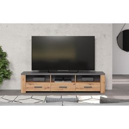 TV-Board Home Affaire "Ambres", braun (artisan eiche melamin), B:180cm H:43cm T:43cm, FSC-zertifizierter Holzwerkstoff, Sideboards, TV-Board, 3 Schubkasten, 3 Fächer, Soft-Close - (B/T/H) 180/50/43 cm