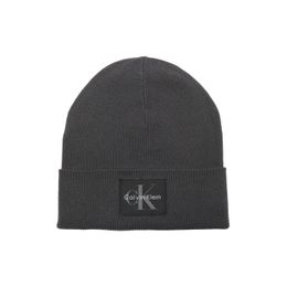 Beanie Calvin Klein "MONOLOGO PATCH BEANIE", Herren, gray pinstripe, Strick, Viskosemischung, unifarben, Mützen