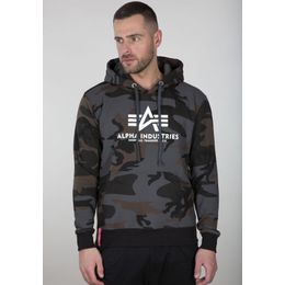 Kapuzensweatshirt Alpha Industries "Basic Hoody", Herren, Gr. M, schwarz (schwarz camo), angeraute Sweatware, Obermaterial: 80% Baumwolle, 20% Polyester, bedruckt, normal normal, Rundhals, Rippbündchen, Sweatshirts