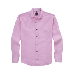 Leinenhemd OLYMP "OLYMP Hemd Casual - Leinen", Herren, Gr. XL, N-Gr, rosa (hellrose), Obermaterial: 100% Leinen, regular fit, Manschette, Hemden