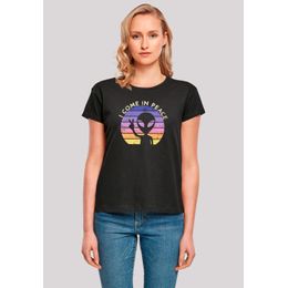 T-Shirt F4NT4STIC "Alien Peace Sunset", Damen, Gr. M, schwarz, Obermaterial: 100% Baumwolle, oversize, Rundhals, ohne B&uuml;ndchen, Shirts T-Shirt, Premium Qualit&auml;t