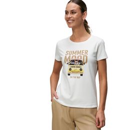 Kurzarmshirt Zero "Damen Shirt mit Summer Mood Print", Damen, Gr. 34, beige (creambeige), Single Jersey, Obermaterial: 95% Baumwolle (Organic), 5% Elastan. Ärmelfutter: ohne Futter., bedruckt, figurbetont normal, Rundhals, eng, Shirts, weiteres Detail