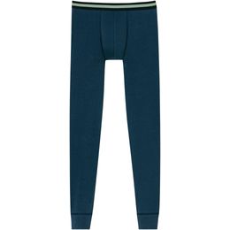Lange Unterhose Schiesser "95/5", Herren, Gr. 152, blau (nachtblau), Single Jersey, Obermaterial: 95% Baumwolle, 5% Elasthan, unifarben mit Farbeinsatz, figurbetont, Unterhosen, mit Kontrastbund