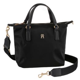Henkeltasche Tommy Hilfiger "POPPY NEW SMALL TOTE", Damen, schwarz, Nylon, unifarben, Taschen, Damen Umhängetasche, Shopper, mit Markenemblem vorne