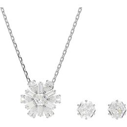Ohrring und Ketten Set Swarovski "Idyllia E Florere Schneeflocke", silber (metallfarben, kristallweiß, kristallweiß), Schmuck_Sets, Damen, Metall, mit Swarovski Kristallen