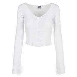 Langarmshirt Urban Classics "Urban Classics Damen Ladies Cropped Rib Cardigan", Mädchen, Gr. L, weiß, 97% Baumwolle, 3% Elasthan, unifarben, slim fit, V-Ausschnitt, Shirts