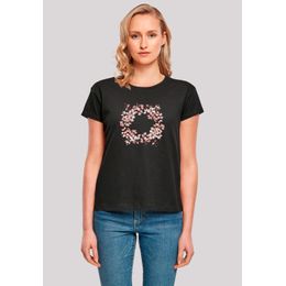 T-Shirt F4NT4STIC "Rosa Frühlings Blumenkranz Dekor", Damen, Gr. S, schwarz, Obermaterial: 100% Baumwolle, oversize, Rundhals, ohne Bündchen, Shirts, Premium Qualität