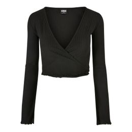 Urban Classics Mädchen Longsleeve "Urban Classics Damen Ladies Cropped Rib Wrapped Longsleeve"schwarz, Gr. XS, unifarben, 95% Polyester, 5% Elasthan,