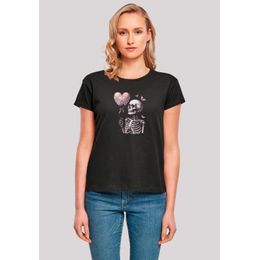 T-Shirt F4NT4STIC "Skelett h&auml;lt Herzballon", Damen, Gr. M, schwarz, Obermaterial: 100% Baumwolle, oversize, Rundhals, ohne B&uuml;ndchen, Shirts T-Shirt, Premium Qualit&auml;t