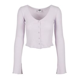 Langarmshirt Urban Classics "Urban Classics Damen Ladies Cropped Rib Cardigan", Mädchen, Gr. 4XL, softlila, 97% Baumwolle, 3% Elasthan, unifarben, slim fit, V-Ausschnitt, Shirts