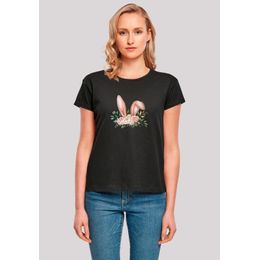 T-Shirt F4NT4STIC "Blumen Osterhasen Ohren Dekor", Damen, Gr. M, schwarz, Obermaterial: 100% Baumwolle, oversize, Rundhals, ohne Bündchen, Shirts T-Shirt, Premium Qualität