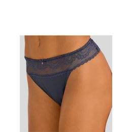 High-Waist-String Lascana, Damen, Gr. 36/38, blau (marine), Microtouch, Obermaterial: 90% Polyamid, 10% Elasthan, figurbetont, Unterhosen High-Waist-String, mit breitem Bund aus floraler Spitze
