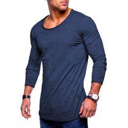 Langarmshirt behype "Dust L/S", Herren, Gr. M, blau (dunkelblau), 100% Baumwolle, unifarben, Shirts Langarmshirt, mit weitem Halsausschnitt